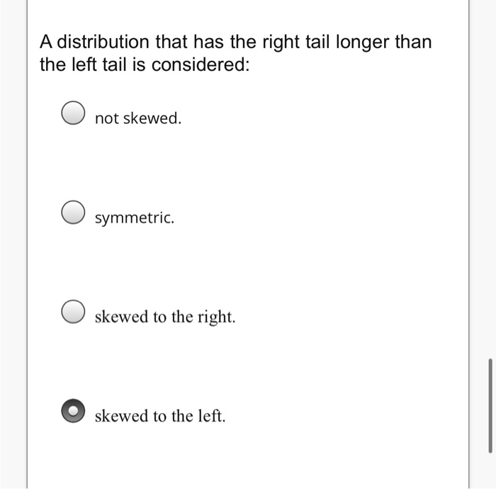 Solved A distribution that has the right tail longer than | Chegg.com