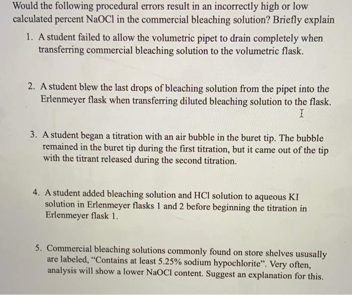 Solved Would the following procedural errors result in an | Chegg.com