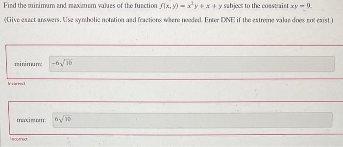 Solved Find The Minimum And Maximum Values Of The Function 0149