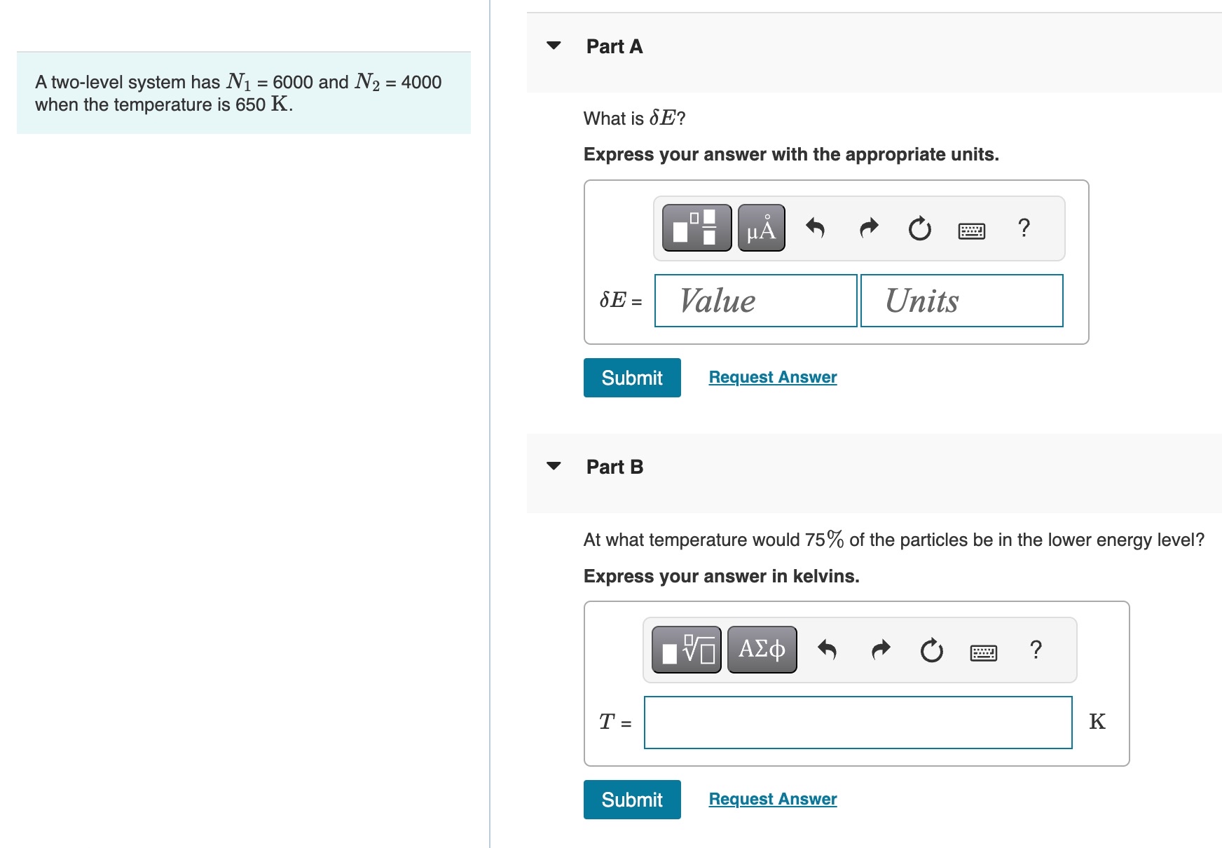 Solved A two-level system has N1=6000 ﻿and N2=4000 ﻿when the | Chegg.com