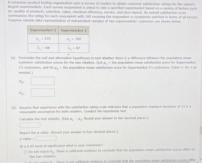Solved A Consumer Product Testing Organization Uses A Survey