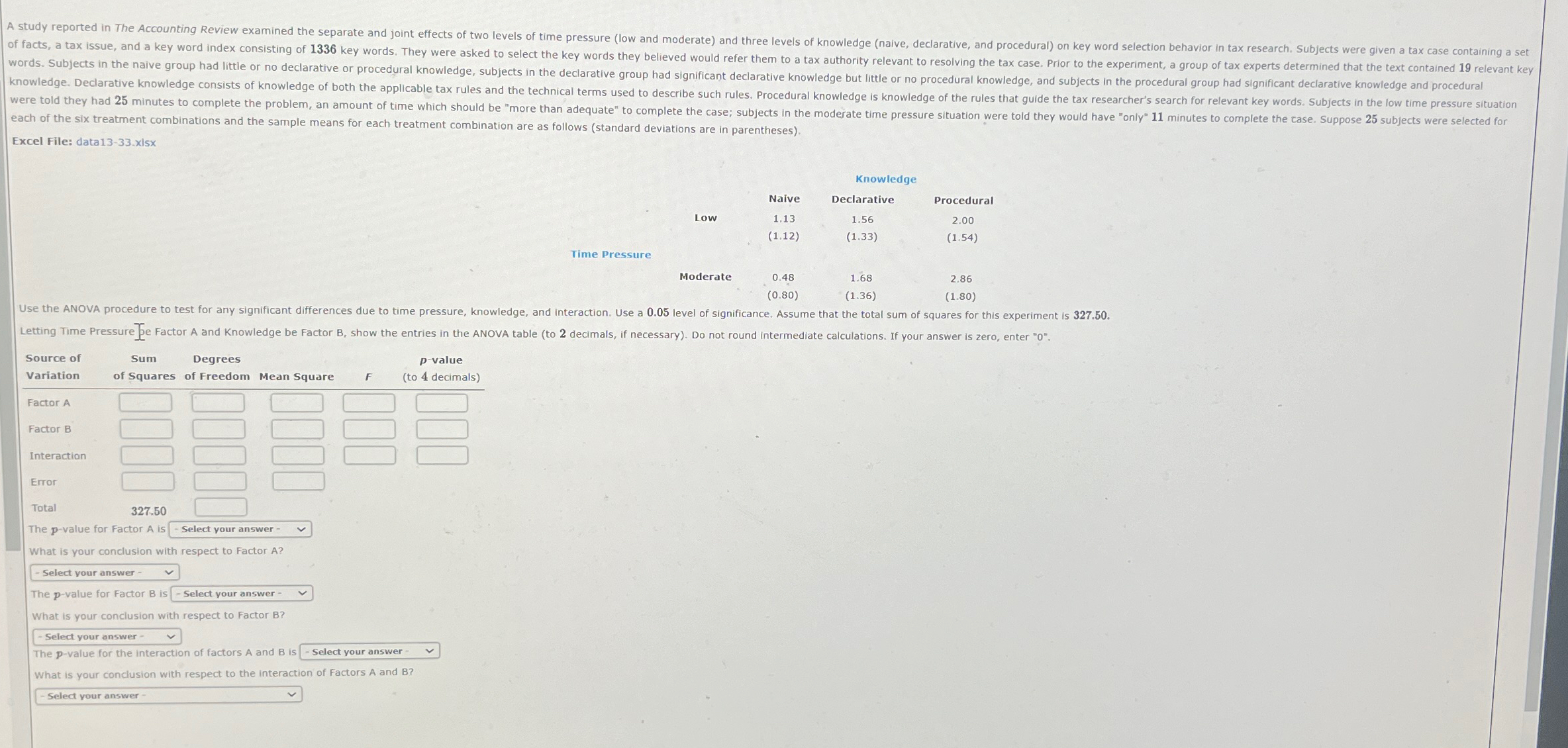 Solved each of the six treatment combinations and the sample | Chegg.com