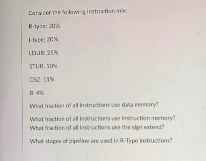 Solved Consider the following instruction mix: R-type: 30% | Chegg.com