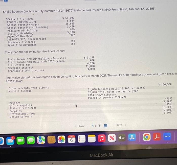 Shelly Beaman (social şecurity number 412-34-5670) is | Chegg.com