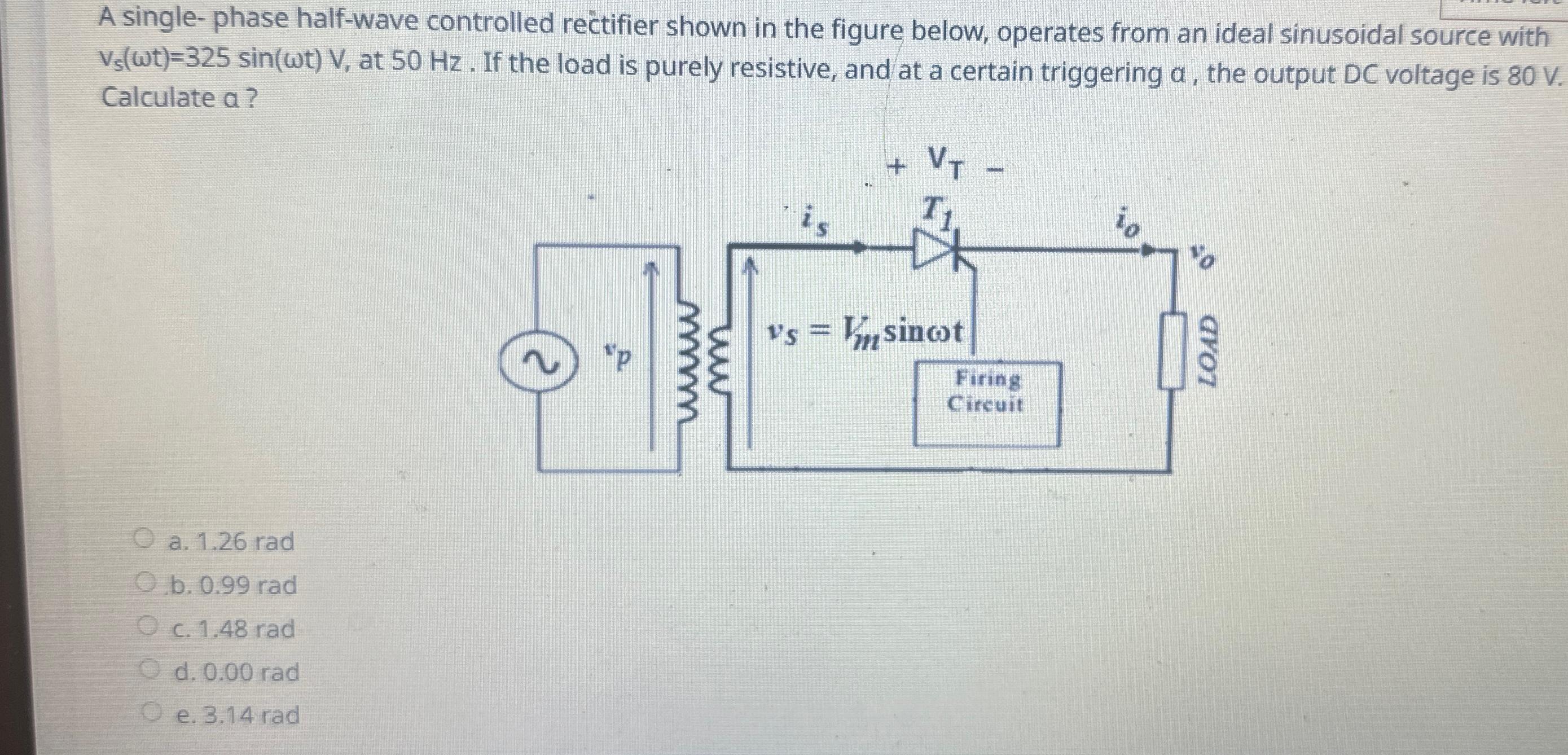 Solved A single- ﻿phase half-wave controlled rectifier shown | Chegg.com