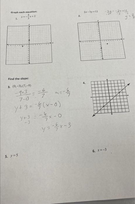 Solved Graph each equation: 1. y=−34x+2 2. | Chegg.com