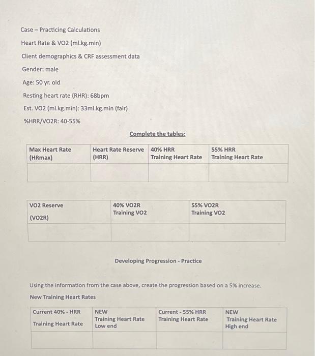 Solved Case - Practicing Calculations Heart Rate \& VO2 | Chegg.com