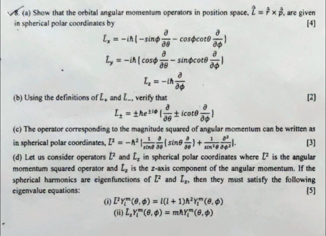 Solved A ﻿show That The Orbital Angular Momentum Operators