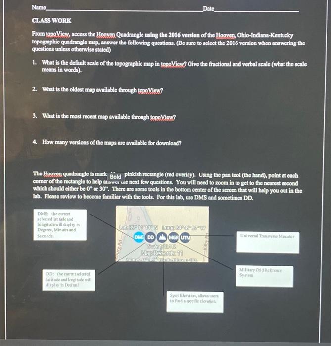 Solved Name CLASS WORK From topoView, access the Hooven | Chegg.com