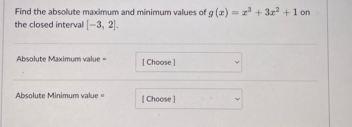 Solved Find the absolute maximum and minimum values of | Chegg.com