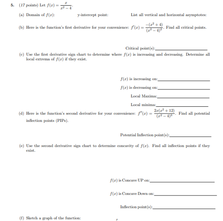Solved (17 ﻿points) ﻿Let f(x)=xx2-4.(a) ﻿Domain of f(x) | Chegg.com