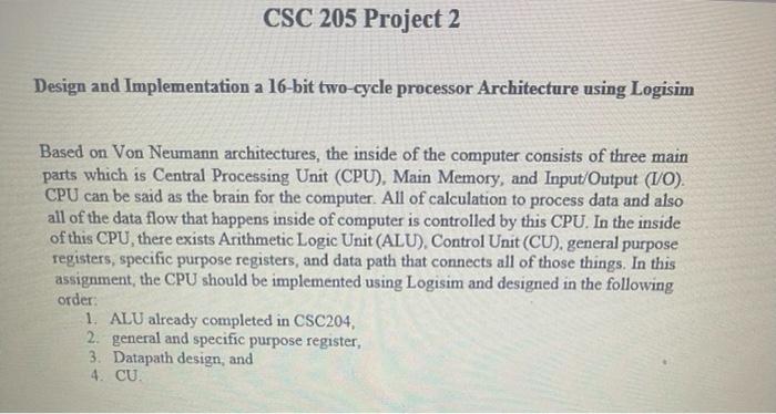 Solved CSC 205 Project 2 Design and Implementation a 16-bit | Chegg.com
