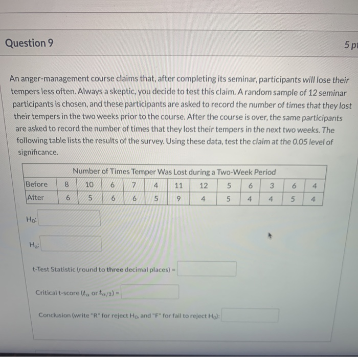 Solved Question 9 5 P An Anger management Course Claims Chegg