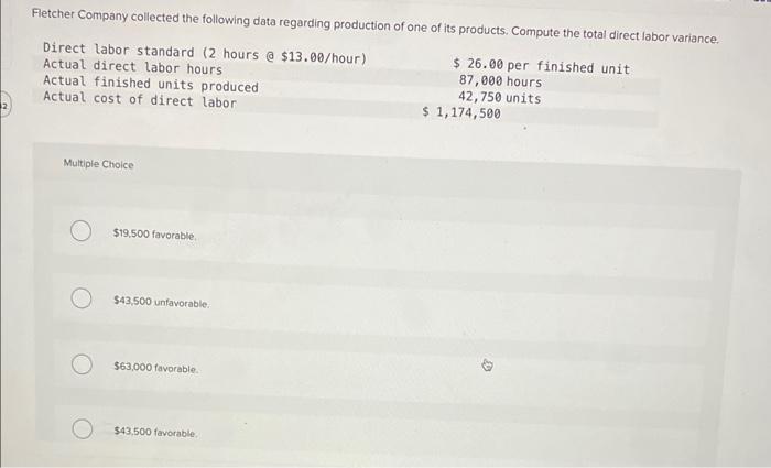 Solved Fletcher Company collected the following data | Chegg.com