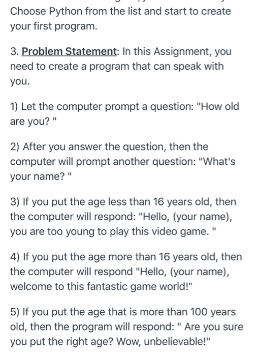 Solved Choose Python from the list and start to create your | Chegg.com
