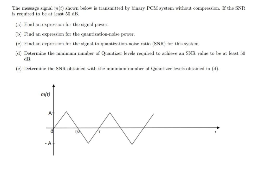 Solved The message signal m(t) shown below is transmitted by | Chegg.com