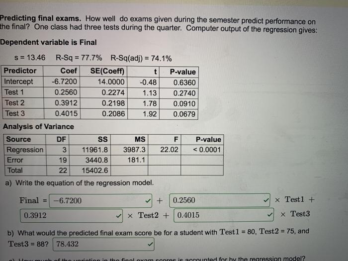 Solved Predicting final exams. How well do exams given | Chegg.com