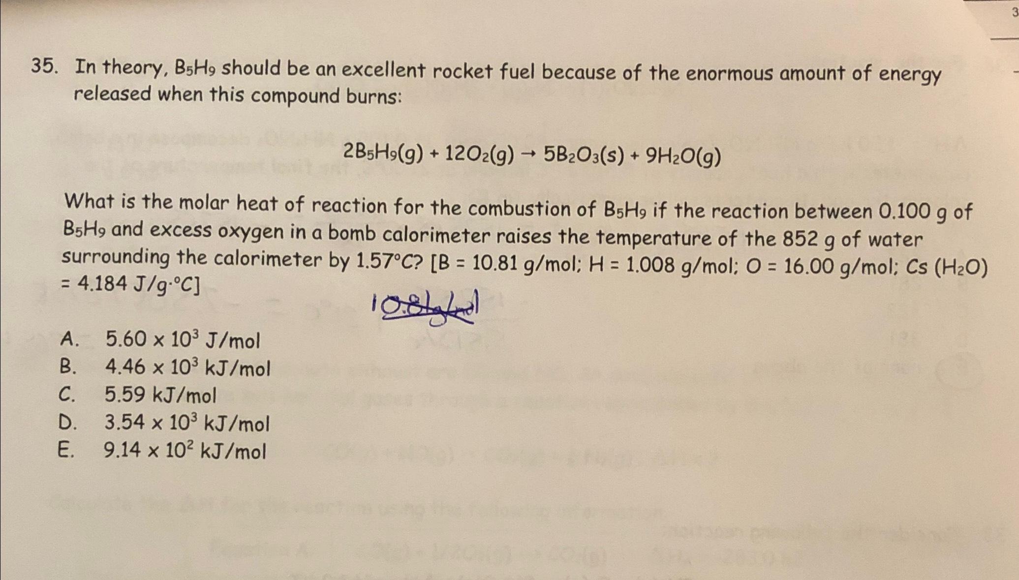 Solved In theory, B5H9 ﻿should be an excellent rocket fuel | Chegg.com