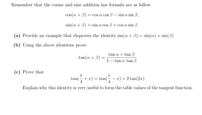 Solved Remember that the cosine and sine addition law | Chegg.com