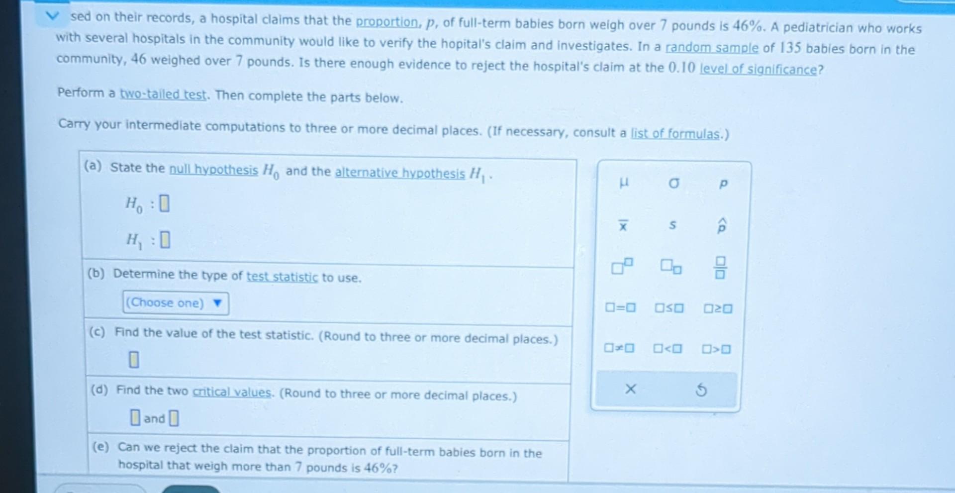 Solved sed on their records, a hospital claims that the | Chegg.com