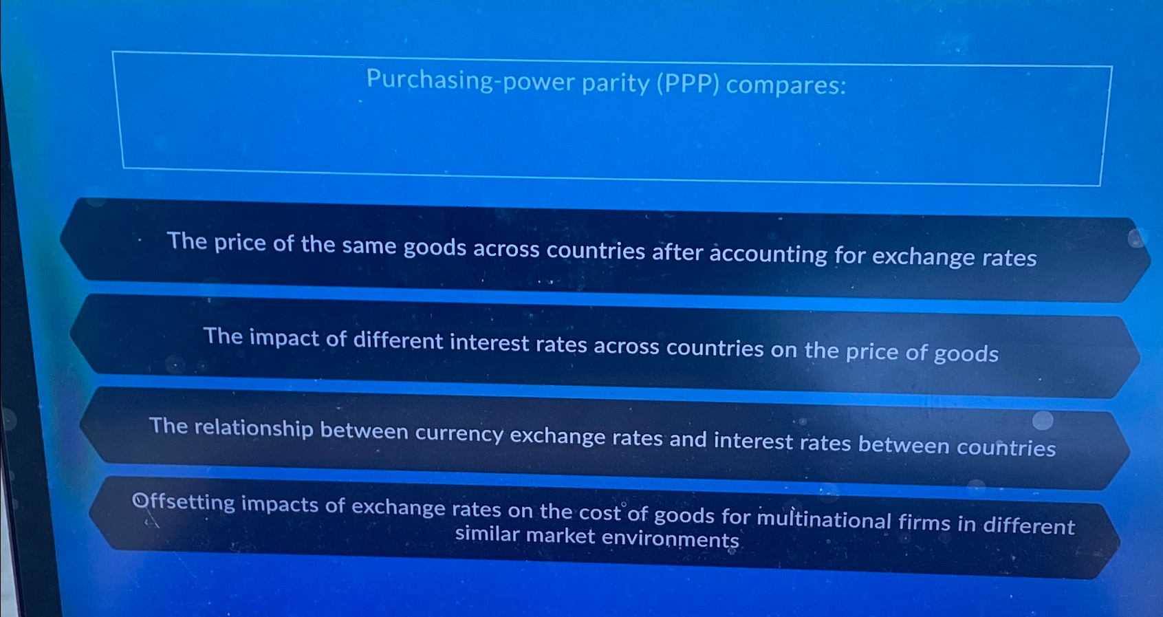 Solved Purchasing-power parity (PPP) ﻿compares:A. ﻿The price | Chegg.com