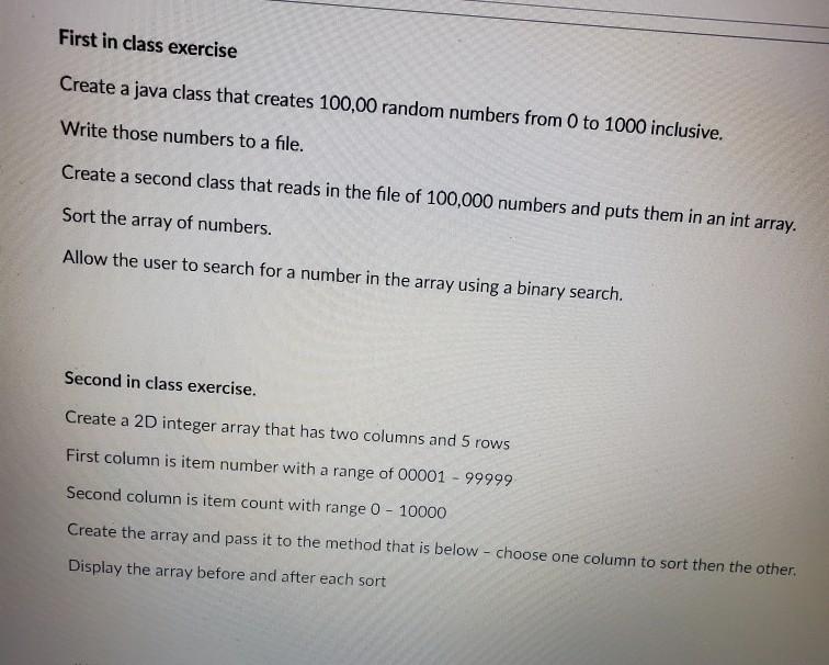 Solved First in class exercise Create a java class that | Chegg.com
