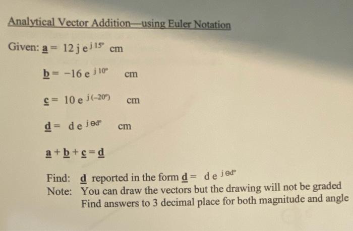Solved Analytical Vector Addition Using Euler Notation