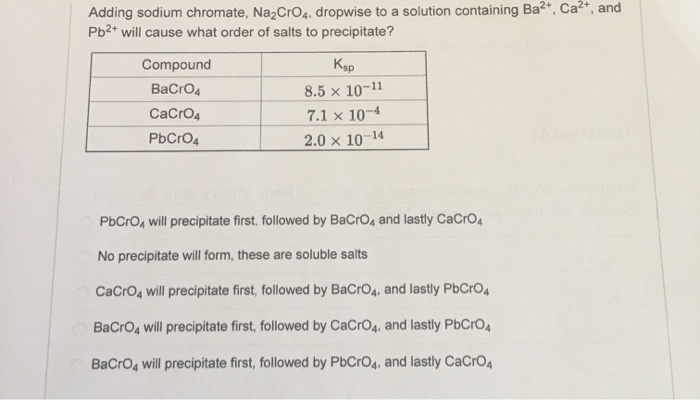 Solved: Adding Sodium Chromate, Na2CrO4, Dropwise To A Sol... | Chegg.com