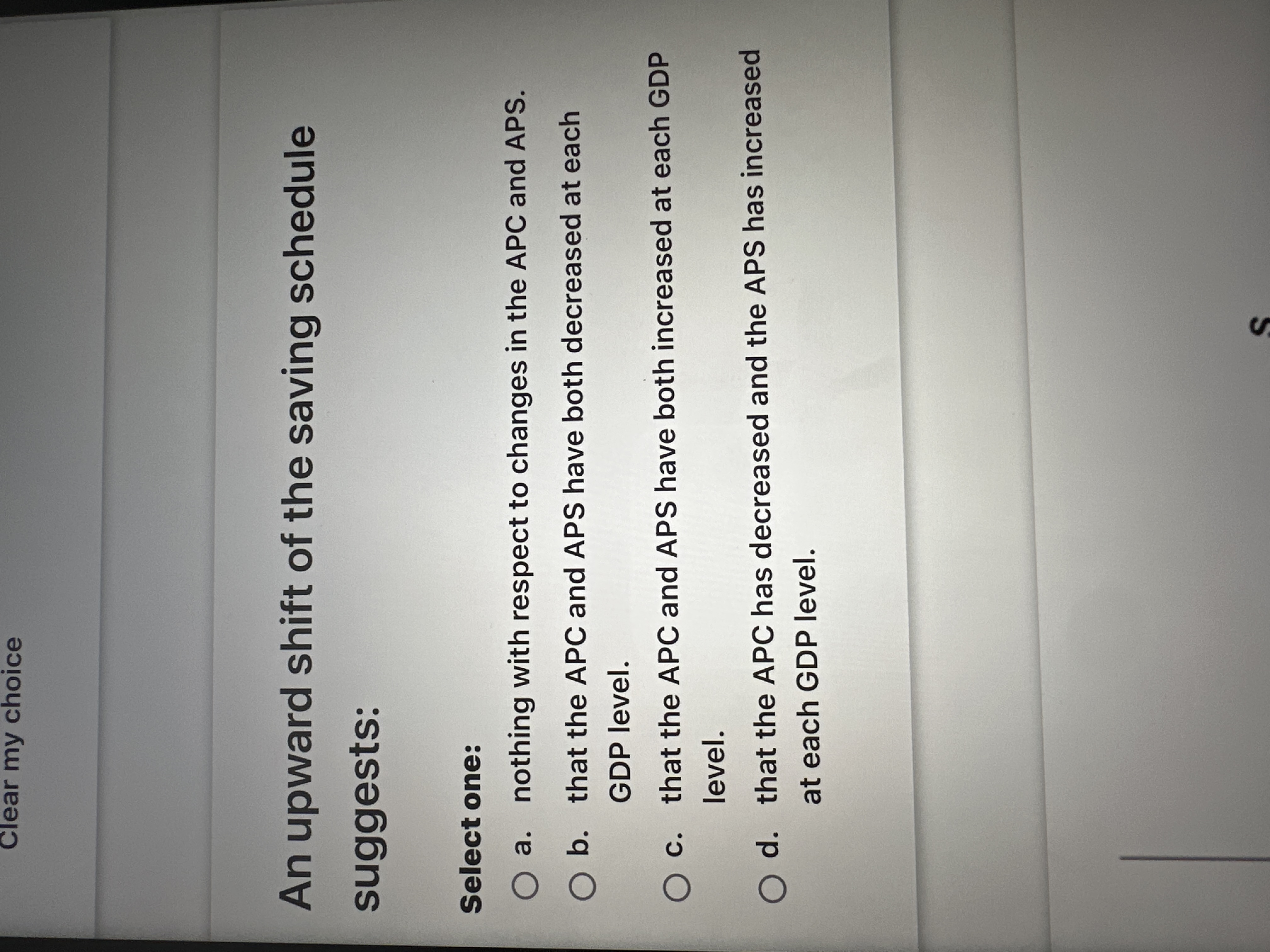 Solved An upward shift of the saving schedulesuggests:Select | Chegg.com