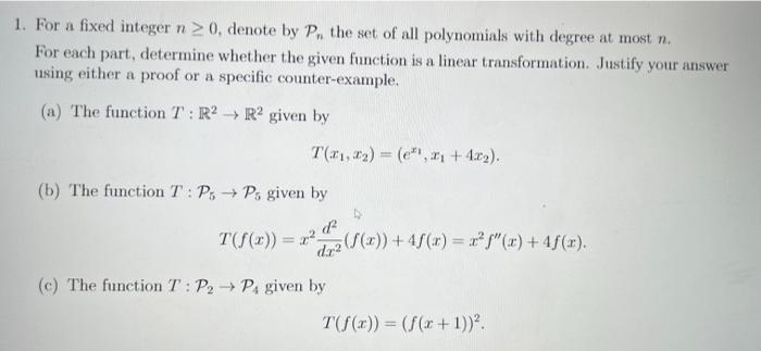 Solved 1. For a fixed integer n≥0, denote by Pn the set of | Chegg.com