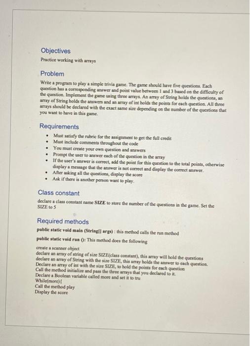 Solved Write a program to play a simple trivia game. The | Chegg.com