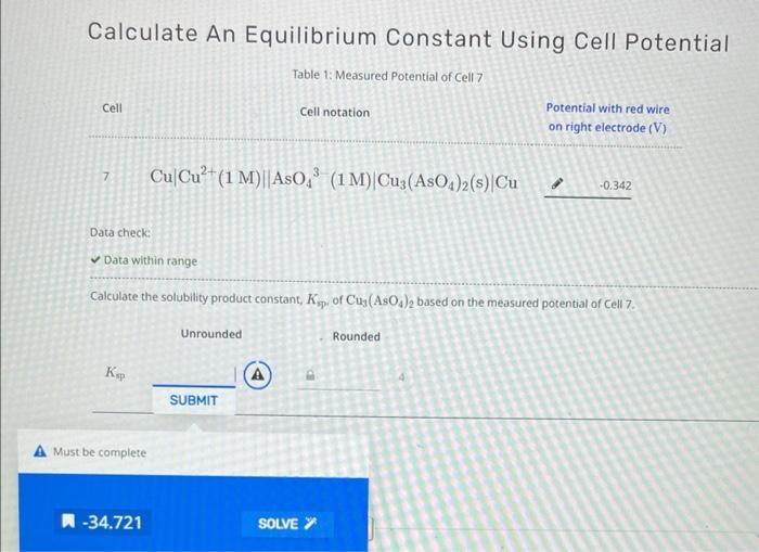 Solved Calculate An Equilibrium Constant Using Cell | Chegg.com