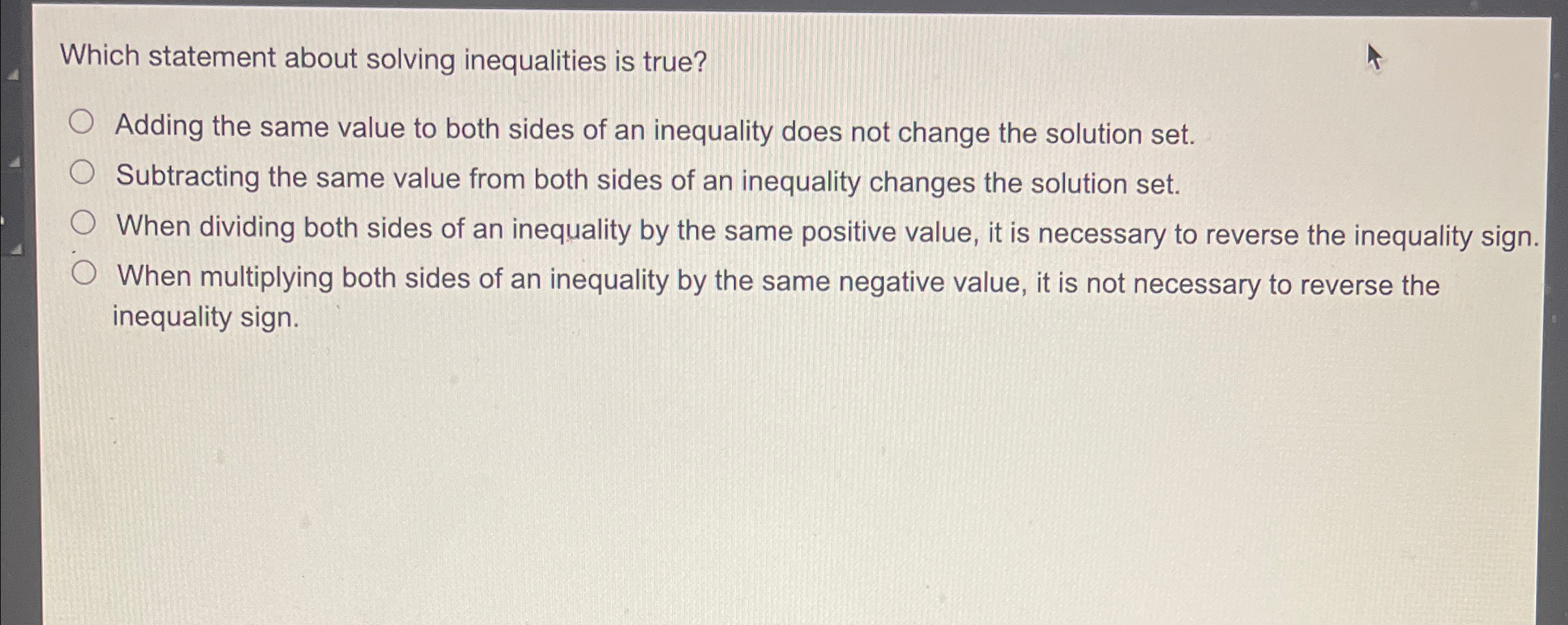 Solved Which statement about solving inequalities is | Chegg.com