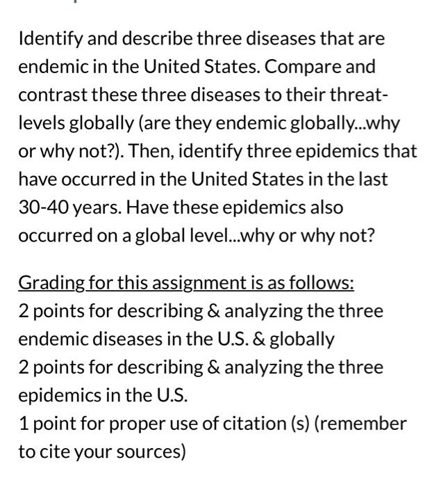 Solved Identify and describe three diseases that are endemic | Chegg.com