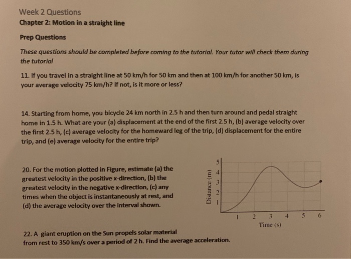 Solved Week 2 Questions Chapter 2: Motion in a straight line | Chegg.com