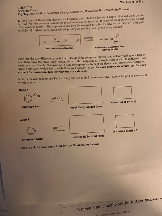 Solved CHEM 205 Worksheet (WS2) 52 Points Total Key Topics: | Chegg.com