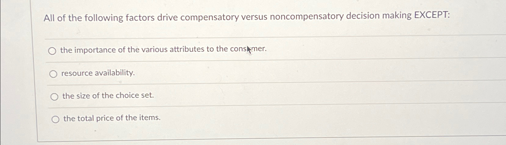 Solved All of the following factors drive compensatory | Chegg.com