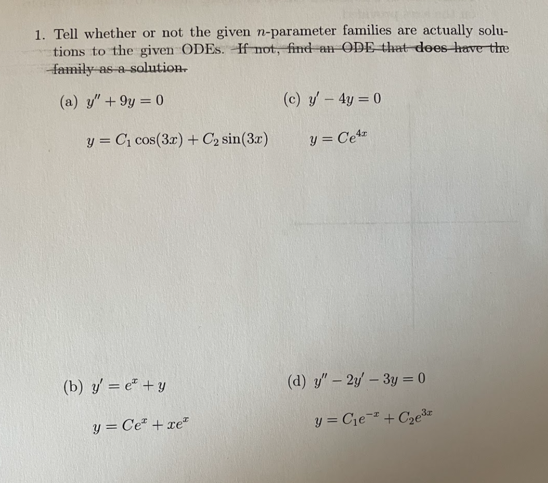 Solved Tell whether or not the given n-parameter families | Chegg.com