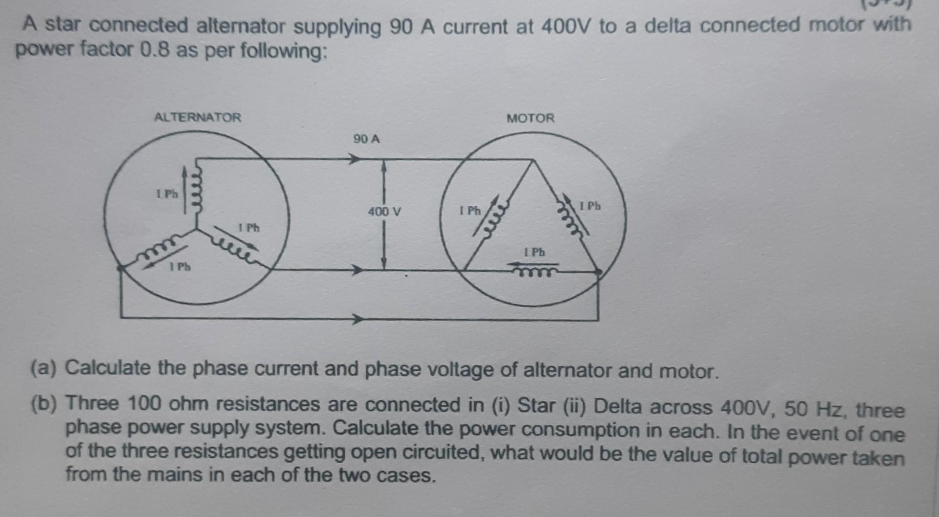 Solved A star connected alternator supplying 90 A current at | Chegg.com
