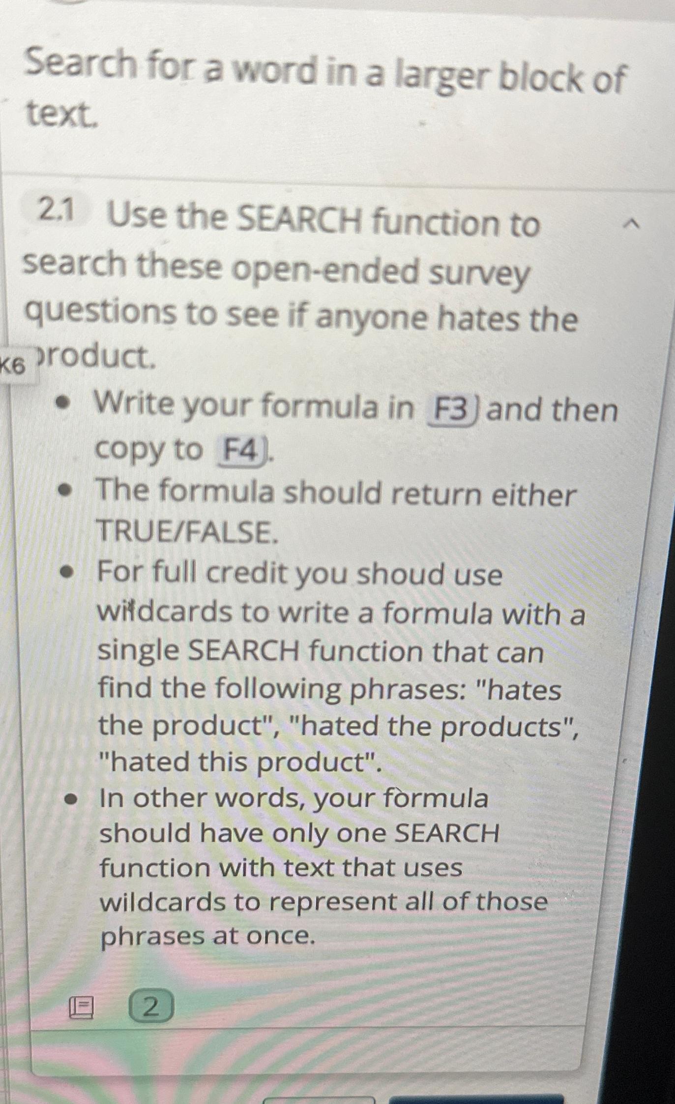 Solved Search for a word in a larger block of text.2.1 ﻿Use | Chegg.com