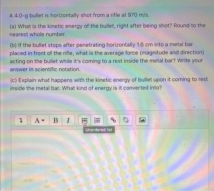 Solved A 4.0-g bullet is horizontally shot from a rifle at | Chegg.com