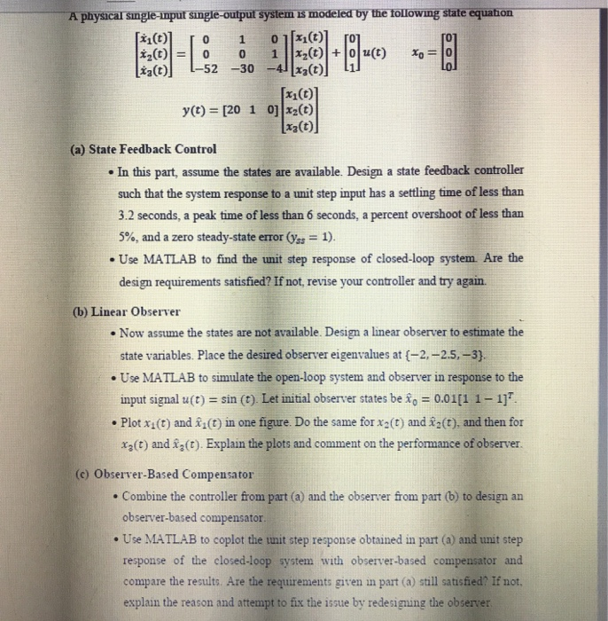 Solved A Physical Single Input Single Output System Is 6904
