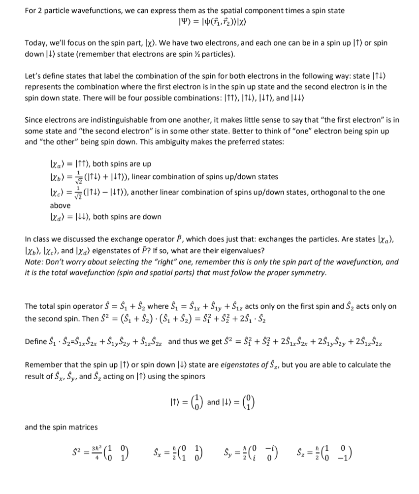 Solved For 2 ﻿particle wavefunctions, we can express them as | Chegg.com
