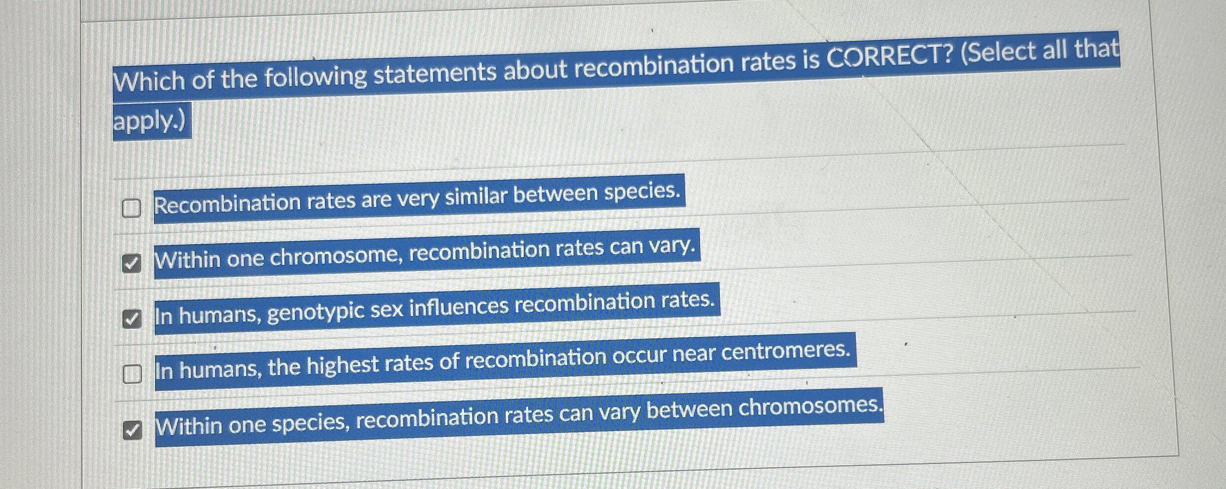 Solved Which of the following statements about recombination | Chegg.com