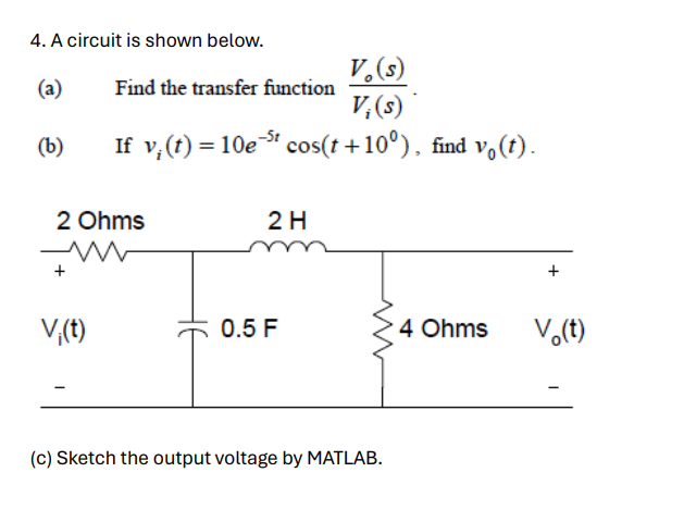 Solved A circuit is shown below.(a) ﻿Find the transfer | Chegg.com