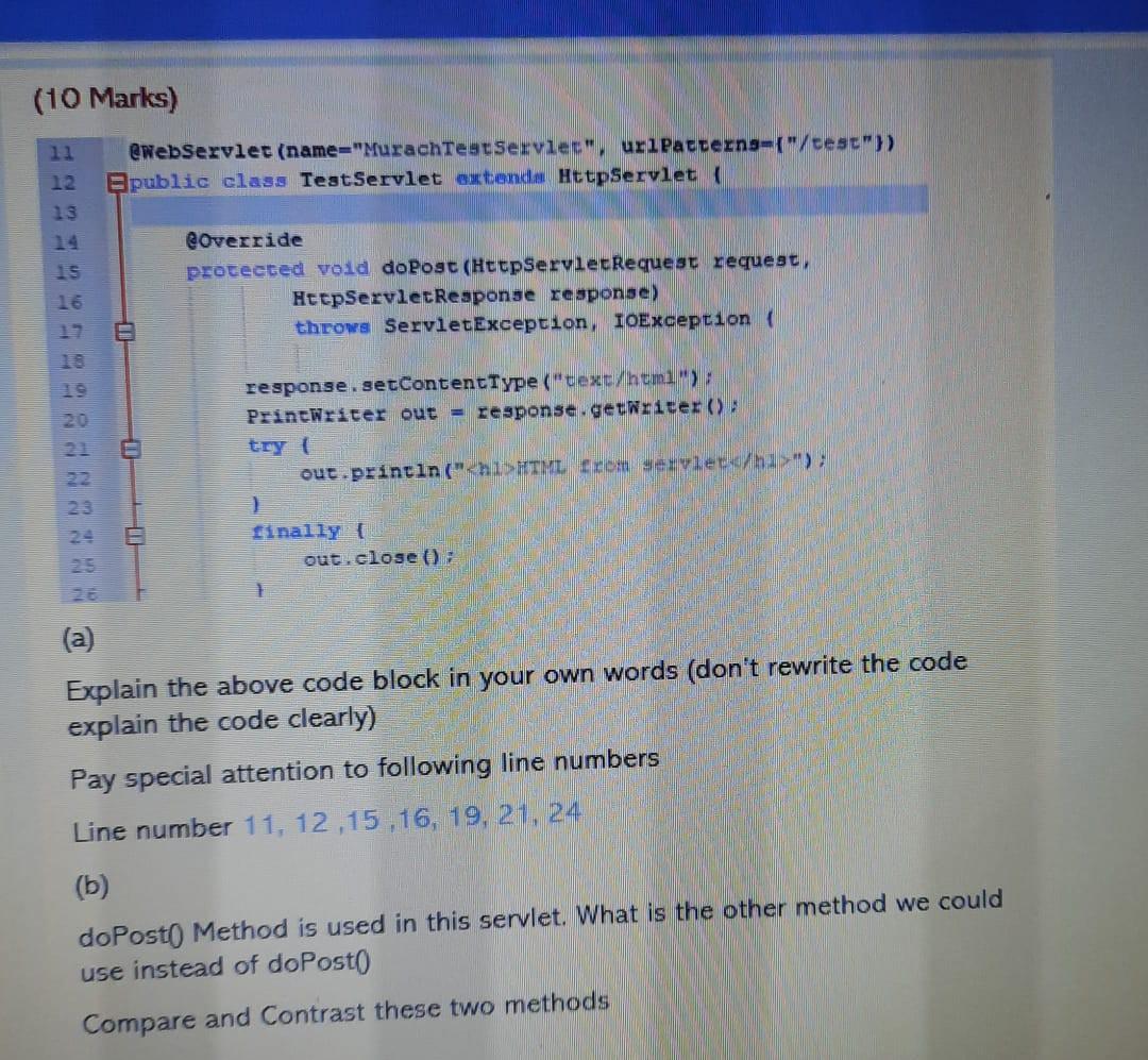 Solved (10 Marks) 12 @webservlet (name="Murachtestservier, | Chegg.com