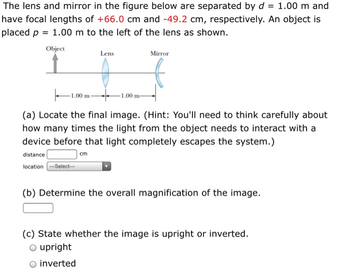 Solved The lens and mirror in the figure below are separated | Chegg.com