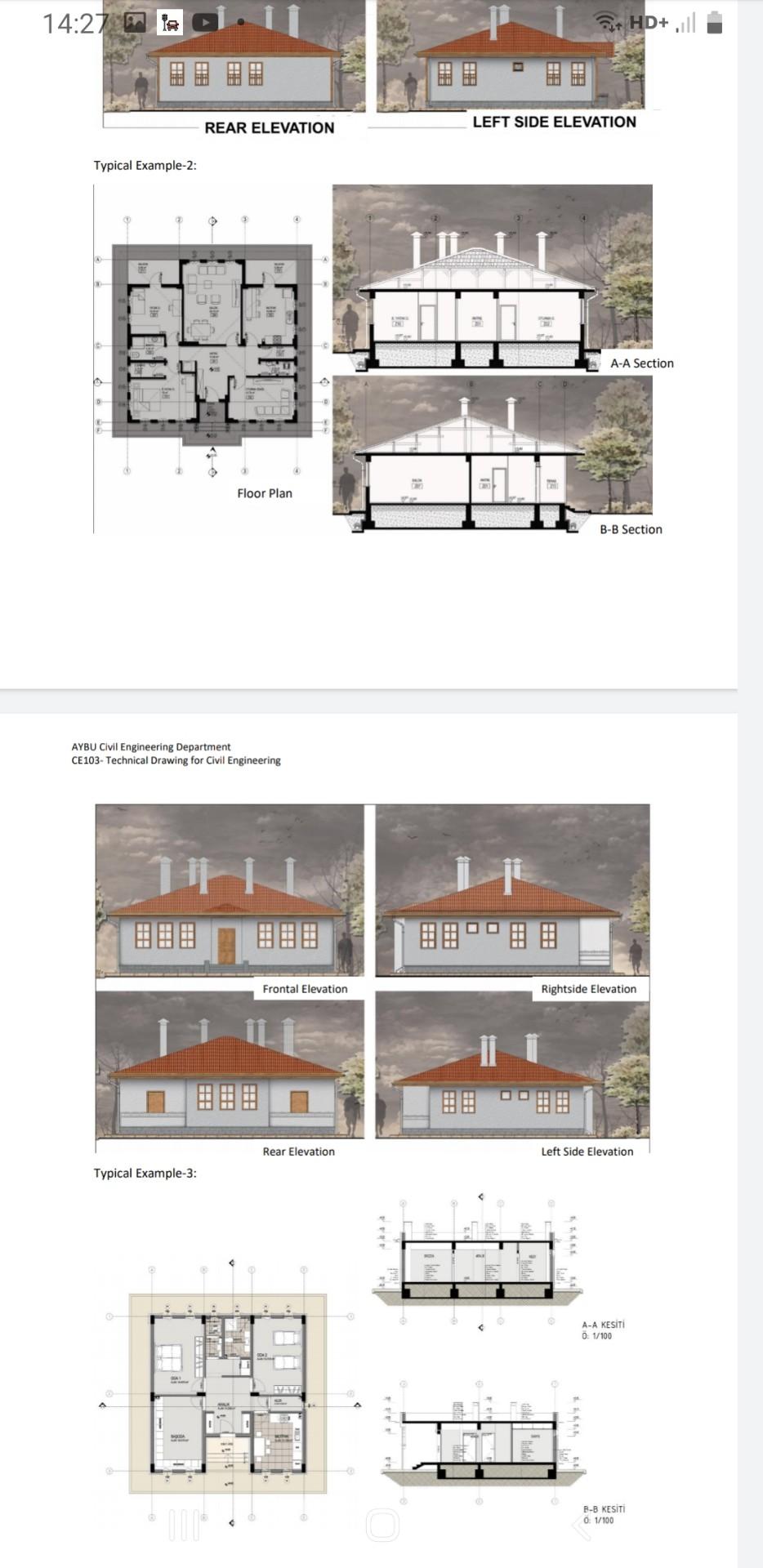 Solved 14:27 + HD+ || REAR ELEVATION LEFT SIDE ELEVATION | Chegg.com