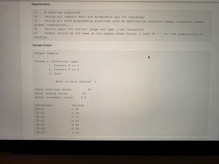 Solved Fahrenheit to Celsius Tables Write a program that | Chegg.com