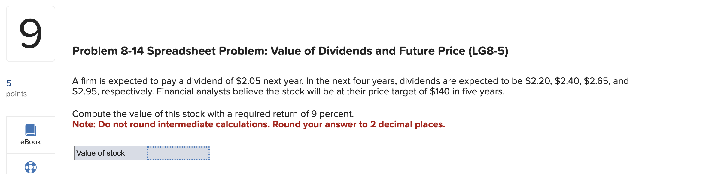 Solved Problem 8-14 ﻿Spreadsheet Problem: Value of Dividends | Chegg.com